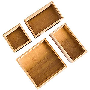 FILWH 5 Piece Bamboo Drawer Organizer Set, Luxury Wooden Desk Storage Box Kit, Multi-use Junk Drawer Organizer for Office, Kitchen, Bedroom, Children Room, Craft, Sewing