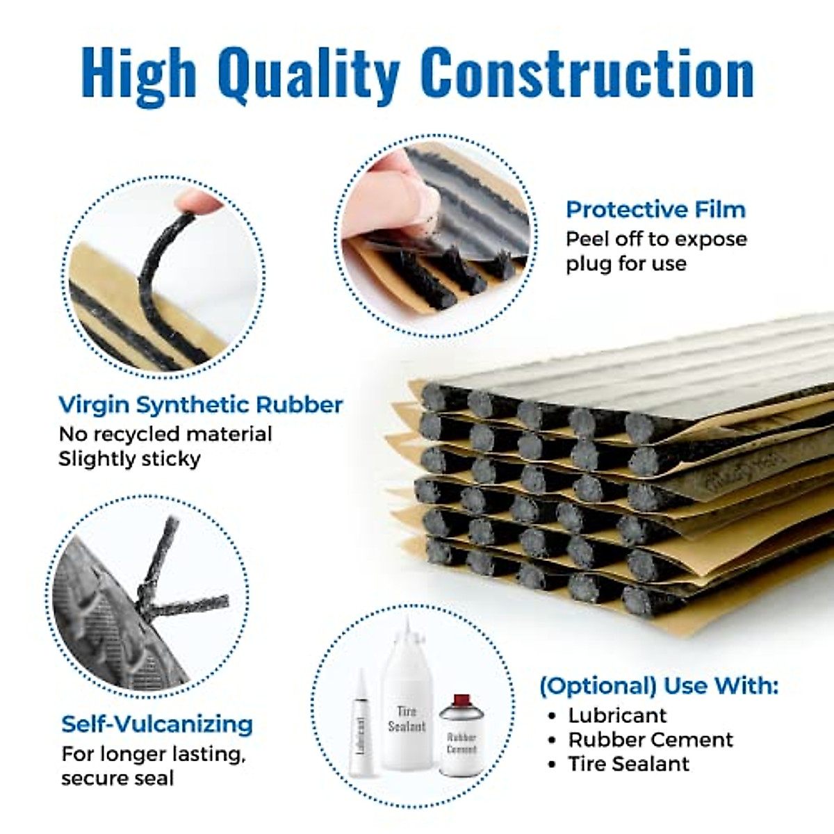 Tirellix Tire Plugs Heavy Duty (8", 30 Pack) - ⌀1/4" (6mm) Tubeless Tire Plugs for Car, ATV/UTV, Professional Tire Repair Plugs for Tire Flats, Essential for Tire Plug Kit or Tubeless Tire Repair Kit