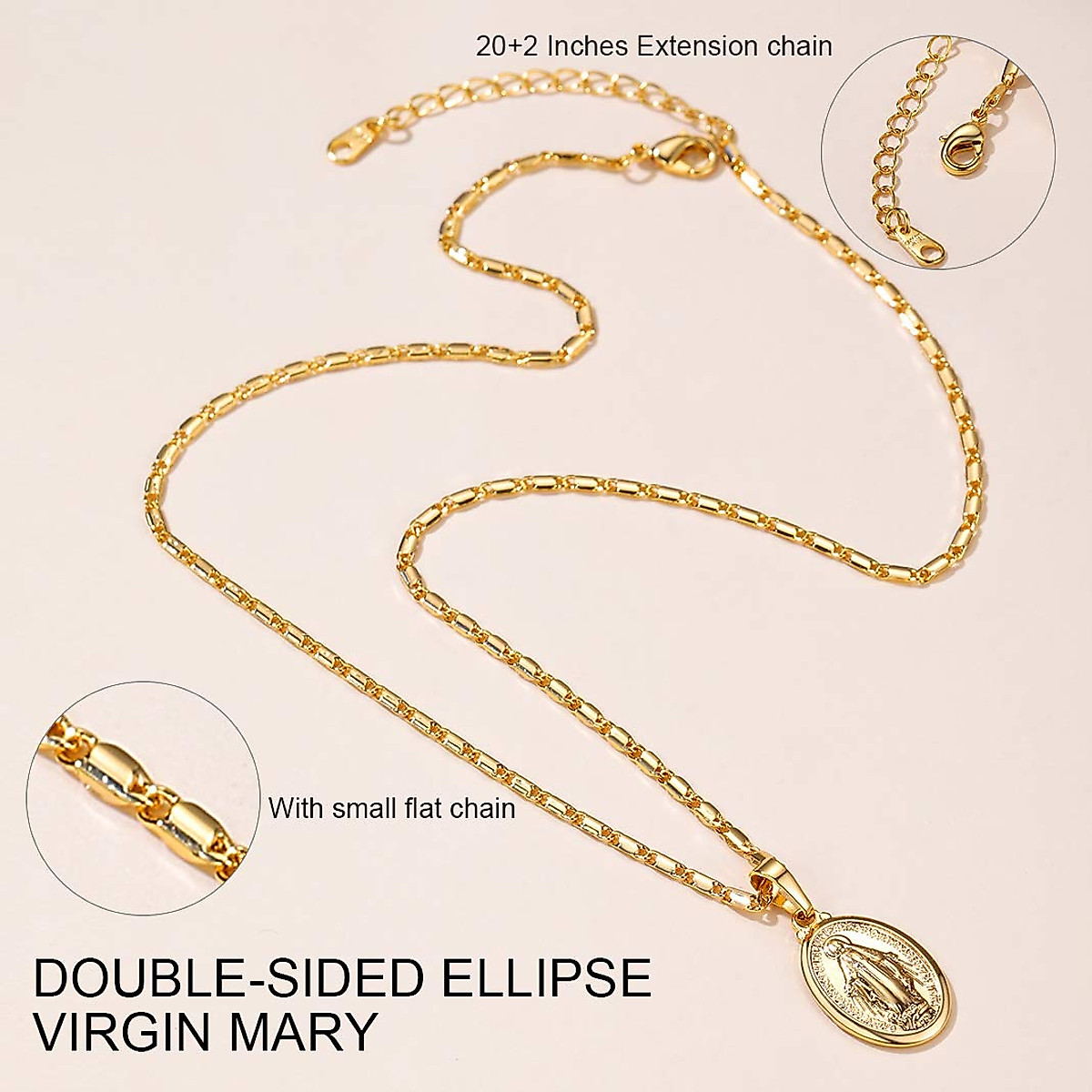 GOLDCHIC JEWELRY Gold Blessed Our Lady Of Guadalupe Pendant Necklace for Women, 18k Gold Plated Mary Medallion Necklace, Medal Necklace For Women Men-With Gift Box