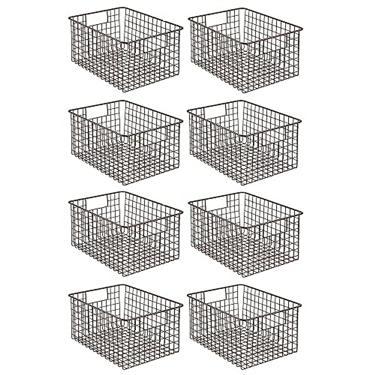 mDesign Metal Wire Food Storage Basket Organizer with Handles for Organizing Kitchen Cabinets, Pantry Shelf, Bathroom, Laundry Room, Closets, Garage - Concerto Collection - 8 Pack - Bronze