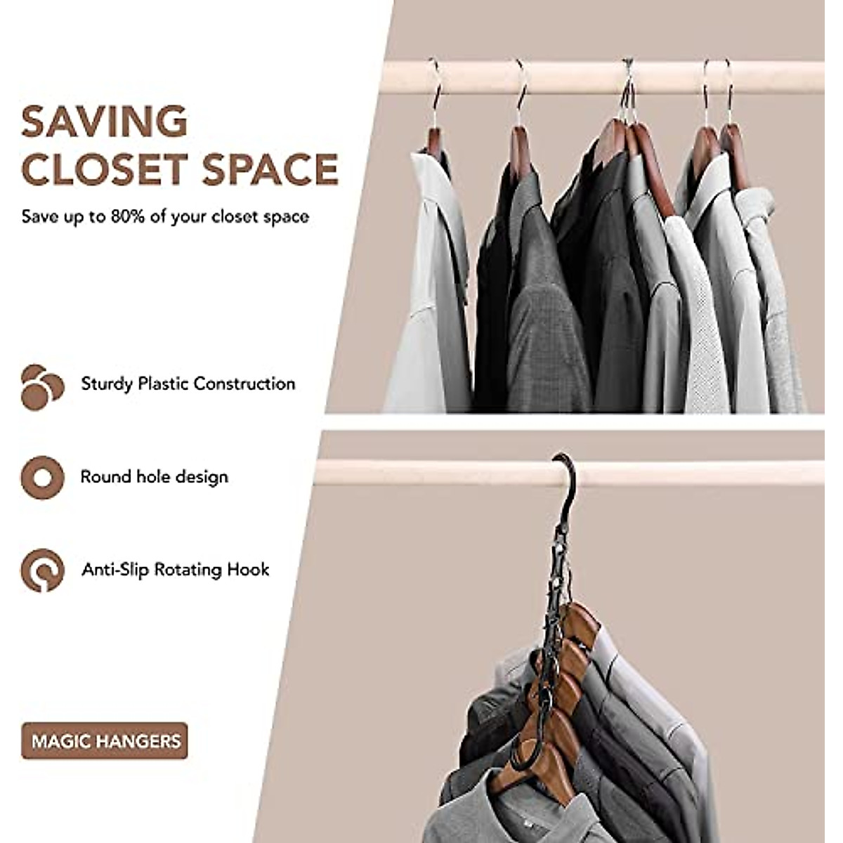 COZYMOOD Magic Clothes Hangers Smart Closet Saver Pack of 8, Sturdy Space Saving Hangers, Hanger Organizer, Closet Hangers, Closet Organizers and Storage, Dorm Home Bedroom Essentials