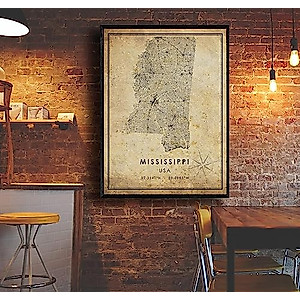 Mississippi Vintage Map Print Mississippi Map USA Map Art Mississippi City Road Map Poster Vintage Gift Map