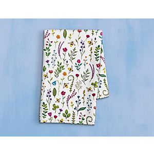 Spring Flower Print Hand Towel - Bumblebee Kitchen Towel - Bathroom Hand Towel - Cotton Terry Cloth - 15"x25"