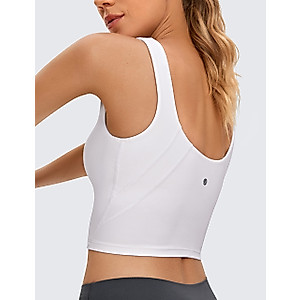CRZ YOGA Butterluxe Womens High Neck Longline Sports Bra - U Back Padded Crop Workout Tank Top with Built in Bra White Medium