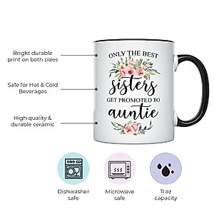 YouNique Designs Promoted to Auntie Mug, 11 Ounces, Pregnancy Announcement for Aunt Again, Going To Be An Aunt, Gonna Be An Aunt, Aunt Pregnancy Announcement Mug, Baby Announcements (Black Handle)