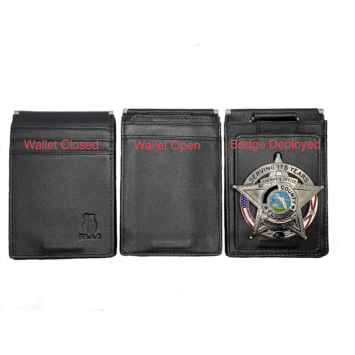 Frag Black Leather Sheriff Police Hidden Badge Wallet & Chain Necklace Lanyard, Medium