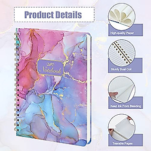 EOOUT Spiral Notebook Journal For Women 10.5" x 8.5" Marble College Ruled Notebook With Large Pockets and Lined Pages, Hardcover Spiral Journal for School Office Home Gifts