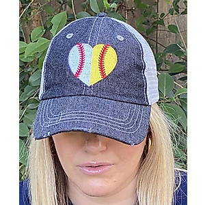Cocomo Soul Womens Ball Mom Hat | Ball Mom | Ball Mom Baseball Softball Mom Hat | Half Baseball Half Softball Hat 400 Dark Grey