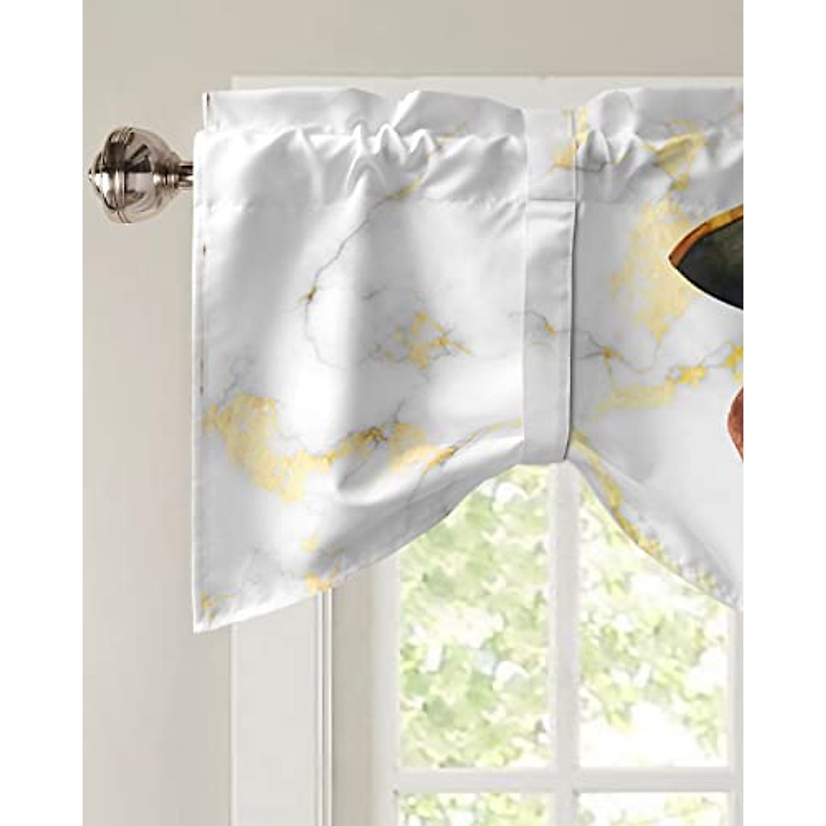 Tie Up Curtain Valance for Kitchen,Abstract Geometric Pirate Dog White Gold Marble Window Valances Adjustable Tie-up Shade Valance,Cartoon Animal Rod Pocket Short Curtains for Bathroom 54x18in