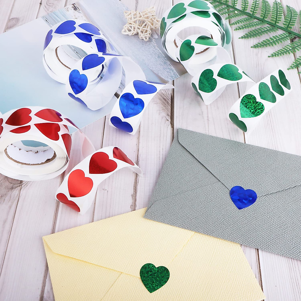 Hearts Stickers, 1500 PCS Glitter Valentine Stickers, 1” Red Blue Green Roll Self Adhesive Heart Shaped Love Labels for Adult Kids Valentine's Day Anniversaries Wedding Envelope Seal Decoration Decor