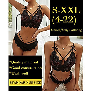 Namifin Women Sexy Lingerie Set Two Piece Lace Bra and Panty Set Bralette Sleepwear Black X-Large