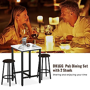 DKLGG 3-Piece Bar Table Set, 24" Square Counter Height Pub Table Dining Table Set with PU Leather Stools, Small Kitchen Table Bar Table and Chairs Set for Living Room, Kitchen, Small Space