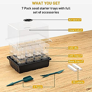 EVEAGE Seed Starter Tray-7 Packs Thicker Seed Starter Kit with 4.4" High Lid and Enlarged Independent Cells (4.5 * 4.5CM) Perfect for Replanting, Seedling Starter Trays with Humidity Vented Domes