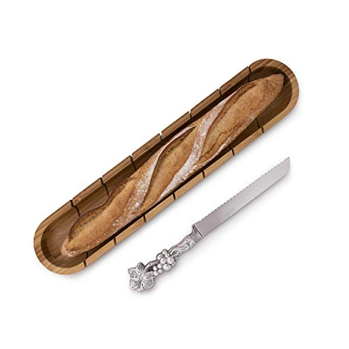 Arthur Court Designs Baguette Board with Grape Pattern Bread Cake Knife 20.6 inch x 6.8 inch x 1.8 inch