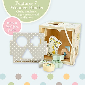 KIDS PREFERRED Guess How Much I Love You Wooden Montessori Shape Sorter with Rope Handle, 7 Blocks, and Positive Messaging from The Book Classic Toy for Babies, Toddlers, and Kids