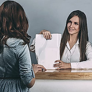 UiiWout 54PCS White Plastic Merchandise Bag with Die Cut Handle Birthday Party Favor Gifts Trade Show Shopping Candy Bag