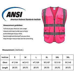 VICRR High Visibility Safety Vest with Reflective Strips, 9 Pockets Zipper Front, Construction Work Vest (Pink, s)