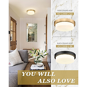 Audickic Gold Flush Mount Ceiling Light, 13inch Close to Ceiling Light Fixtures 24W 2200lm Dimmable 2700K/3000K/4000K/5000K/6000K Brass LED Ceiling Lamp for Bedroom Hallway Kitchen, AD-22008-L-GD