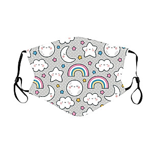 Polwer 5pcs Kids Reusable Face_Masks Washable Cute Cartoon Breathable Seamless Face Covering for Children Boys Girls