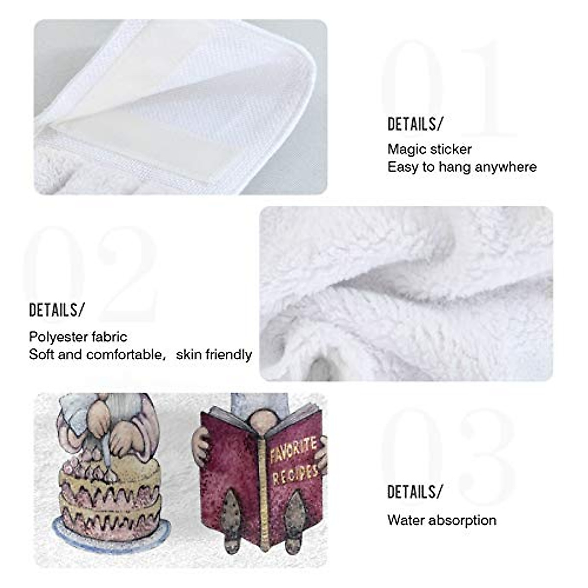 KOCOART Gnome Bakers Kitchen Hand Towels Sweet Donut Cake Hanging Towel Dishcloths with Loop 2PCS, Soft Super Absorbent Fingertip Towel for Bathroom Washroom Guestroom Hotel 12x17 in