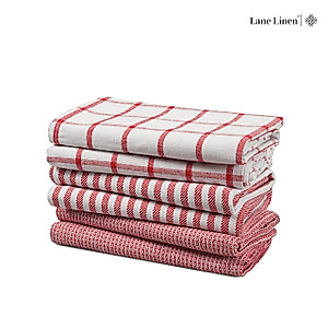 LANE LINEN Kitchen Towels Set - Pack of 6 100% Cotton Dish Towels for Drying Dishes, 18”x 28”, Kitchen Hand Towels, Absorbent Tea Towels, Premium Dish Towels for Kitchen, Quick Drying - Red