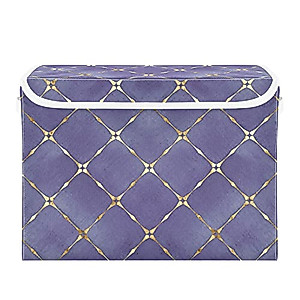Kigai Purple Square Lidded Home Storage Bins, Foldable Storage Basket with Double Handle, Flip-Top Storage Box for Toys Clothes Documents