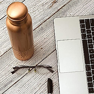 Copper Water Bottle 34 Oz - Half Hammered Design - an Ayurvedic Copper Vessel - Pure Copper Bottle for Drinking Water - Drink More Water - Leak Proof - Large