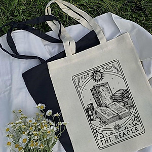 The Reader Tarot Card Tote Bag - Reading Bookish Cotton Tote Bag, Book Bag, Library Canvas Tote Bag (Natural)