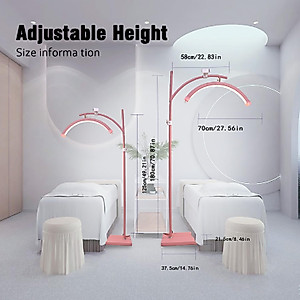 Loepxsd Lash Light Lash Lamp for Eyelash Extensions LED Floor Half Moon Ring Lash Light Lamp for Lash Extension Esthetician Light Adjustable Brightness Height Lamp Tattoo, Nail Tech R Pink