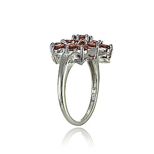 Ice Gems Sterling Silver Genuine Garnet Flower Ring, Size 7