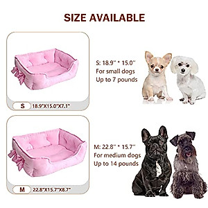 pawstrip Cute Princess Dog Bed, Soft Breathable Bowknot Pet Cat Cushion for Small Dogs, Waterproof Bottom, Self-Warming, Machine Washable (Pink)