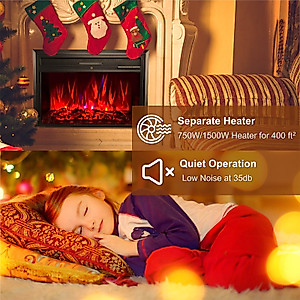 AckMizz Electric Fireplace Insert, 32 Inch Recessed Fireplace Heater in Wall with Remote Control, Adjustable Flame Brightness & Speed, 750W/1500W, Black (32" W X 22" H)