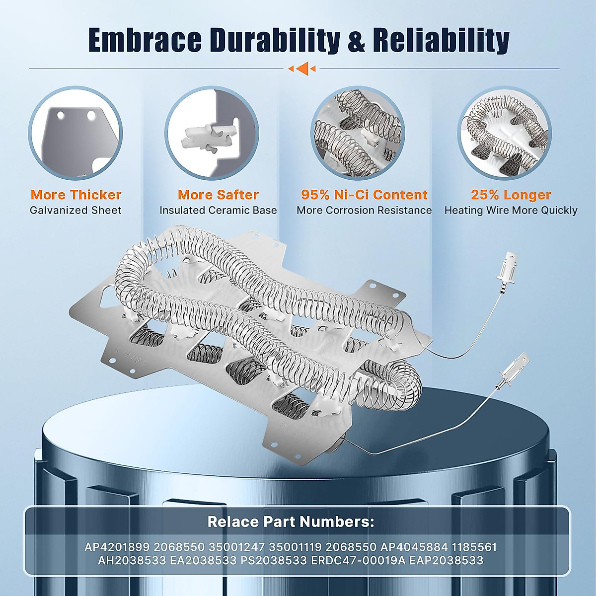 Upgraded DC47-00019A Dryer Heating Element for Samsung Dryer dv45h7000ew/a2 dv42h5000ew/a3 dv40j3000ew/a2 Dryer Parts Thermal Fuse DC47-00016A DC47-00018A DC32-00007A DC96-00887A