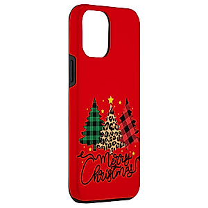 iPhone 14 Pro Max Merry Christmas Trees with Buffalo Plaid & Leopard phone Case
