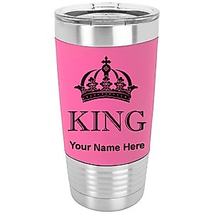 LaserGram 20oz Vacuum Insulated Tumbler Mug, King Crown, Personalized Engraving Included (Silicone Grip, Pink)