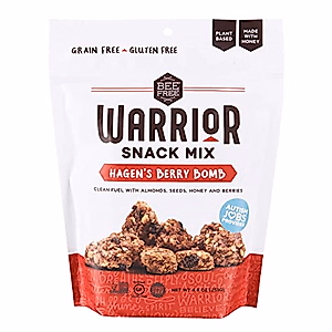 BeeFree Warrior Mix Gluten Free Granola - Soft Chunky Granola Bites | Paleo Granola, Low Carb, Grain Free, Preservative Free, Oat Free | Granola for Yogurt, Low Calorie Snacks | Hagen’s Berry Bomb, 9 Ounce Bag