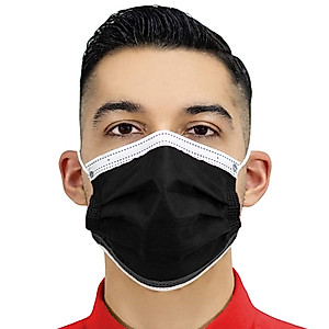 4-Ply Breathable Disposable Face Mask - Made in USA - Comfortable Elastic Ear Loop Multiple Colors (50, Black and White)