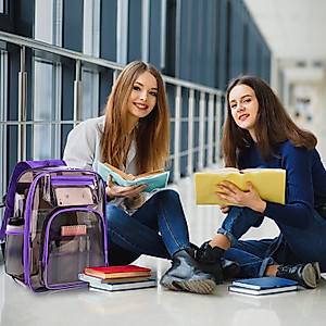 SIMBOOM Clear Backpack, Heavy Duty TPU Transparent Backpacks Large See Through Bookbag with Reinforced Strap for School, Stadium, Security, Work, Travel, College, Sporting Events, Concert (Purple)