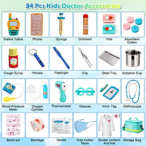 Sundaymot Doctor Kit for Kids, 34 Pcs Pretend Playset for Toddlers, Doctor kit for Toddlers 3-5, with Medical Bag, Stethoscope and Other Accessories, for Boys and Girls Fun Role Playing Game