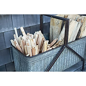 Farmhouse Galvanized Metal Storage Bucket on Stand with Handle, Distressed Silver