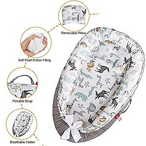Go2bedroom Baby Lounger Cover Baby Nest Cover for Newborn Baby Co Sleeping Sleeper Breathable Baby Bed Cover for Traveling Infant Portable Crib Bassinet Thicken Ultra Soft Baby Nest (AA-Animals)