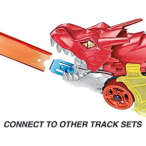 Hot Wheels Toy Car Track Set City Dragon Launch Transporter & 1:64 Scale Car, Stores Up to 5 Vehicles