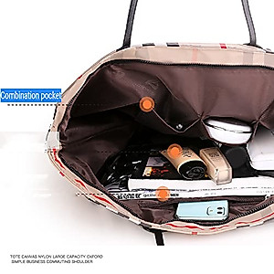 Handbags for Women, Canvas Fashion Shoulder Bag, Tote Bag Purse Top Handle Hobo Handbag,Stripes Style Large Capacity Purse Fashion Satchel with Zipper (Checkered Khaki)