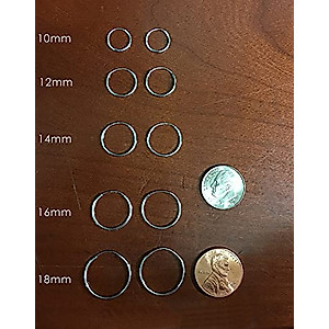 14k White Gold Tiny Endless Hoop Earrings Round Flexible Thin Small little Continuous Real Pure Gold Mini Hoops 10mm