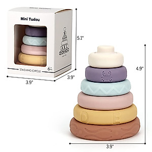Mini Tudou 6 PCS Baby Girl Toy Stacking & Nesting Toys, Soft Stacking Blocks Ring Stacker, Baby Sensory Teethers Toys w/Letter, Animal and Shape, Early Learning Toys for Babies Toddlers Kids 6 Months