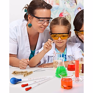 18 Pieces Lab Glassware Set Beaker Flask Cylinder Set Includes 3 Glass Beakers 3 Erlenmeyer Flasks 3 Graduated Measuring Cylinders with Droppers Brushes and Glass Stirring Rod for Lab Experiment