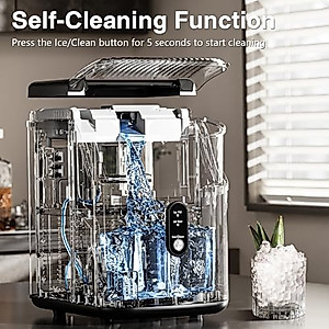 Nugget Ice Makers Countertop, Pebble Ice Machine with Chewable Pellet Ice, 34Lbs/24H, Self-Cleaning, Sonic Ice, One-Click Operation, for Kitchen,Office Stainless Steel Silver