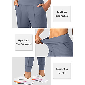Soothfeel Women's Joggers with Zipper Pockets High Waisted Athletic Workout Yoga Pants Joggers for Women Regular (Dusty Blue, Small)