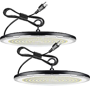 Gopretty 500W LED High Bay Lights 2 Pack, 55000LM Super Bright with Plug, UFO Commercial Industrial Warehouse Workshop Factory Barn Garage Area Lighting Fixture