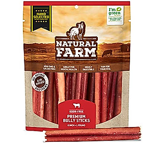 Natural Farm Odor-Free Select Bully Sticks, (6-Inch, 1-Pound), Hand Selected for Consistent Thickness, 100% Beef Pizzle Dog Chews, Fully Digestible, High Protein, Best Dental Treats